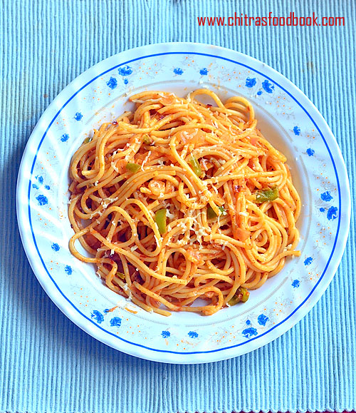 Indian Style Tomato Spaghetti Recipe – Vegetarian Spaghetti Recipe With ...